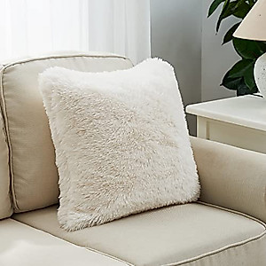 Cozy Bliss Super Soft Fuzzy Faux Fur Throw Pillowcovers for Couch, Long Hair Fluffy Shaggy Throw Pillowcases, Luxury Plush Decorative Pillow Covers for Sofa Bed(20" x 20", Ivory)