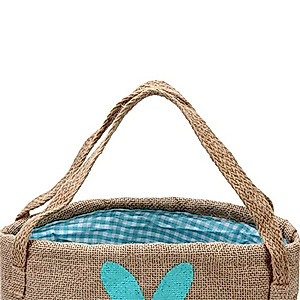 Easter Bunny Basket Burlap Buckets with Two Handles Egg Hunt Buckets with Fluffy Tail for Kids Easter Tote Bags for Storage Eggs Candies and Gifts(Yama Blue)