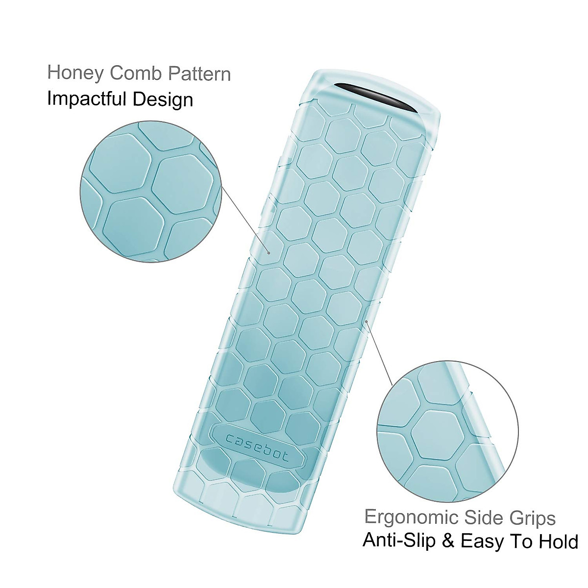 CaseBot Remote Case for Roku Voice, Express HD / 4K+, Ultra LT Enhanced Voice, Express 3930, Premiere+ 3921, Streaming Stick+ Remote, Honey Comb Anti Slip Shockproof Silicone Cover, Blue Glow