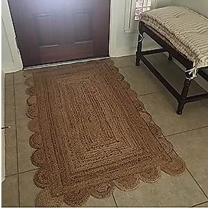 Agro Richer Rug Beige Scloop Design Hand Braided Home Living Room Floor Carpet Living Room Farmhouse Carpet Rag Rug (90 x 360 CM (3x12 Feet) Rectangle)