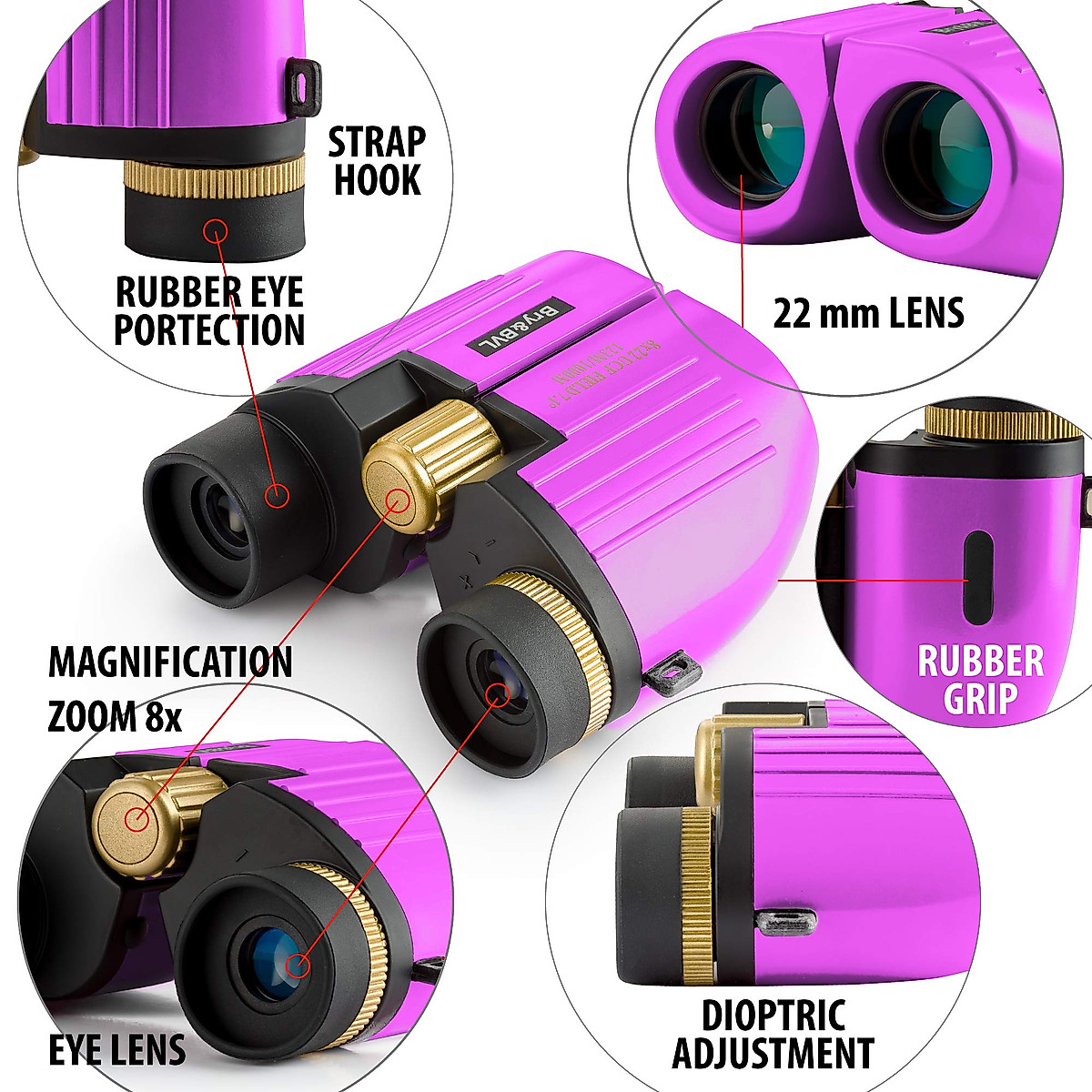 Outdoor Exploration Kit, Children’s Toy Binoculars, Great Kids Set for Camping, Hiking, Educational and Pretend Play - Toys Kids for Boys & Girls Age 3-12 Year Old Camping Hiking (Purple)