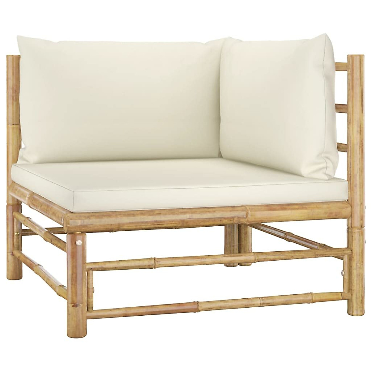 vidaXL 4 Piece Bamboo Patio Lounge Set - Versatile, Stylish and Comfortable Outdoor Furniture with Cream White Cushions, Lightweight and Easy to Clean