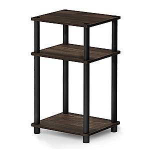 Furinno Just 3-Tier Turn-N-Tube End Table / Side Table / Night Stand / Bedside Table with Plastic Poles, 1-Pack, Columbia Walnut/Black