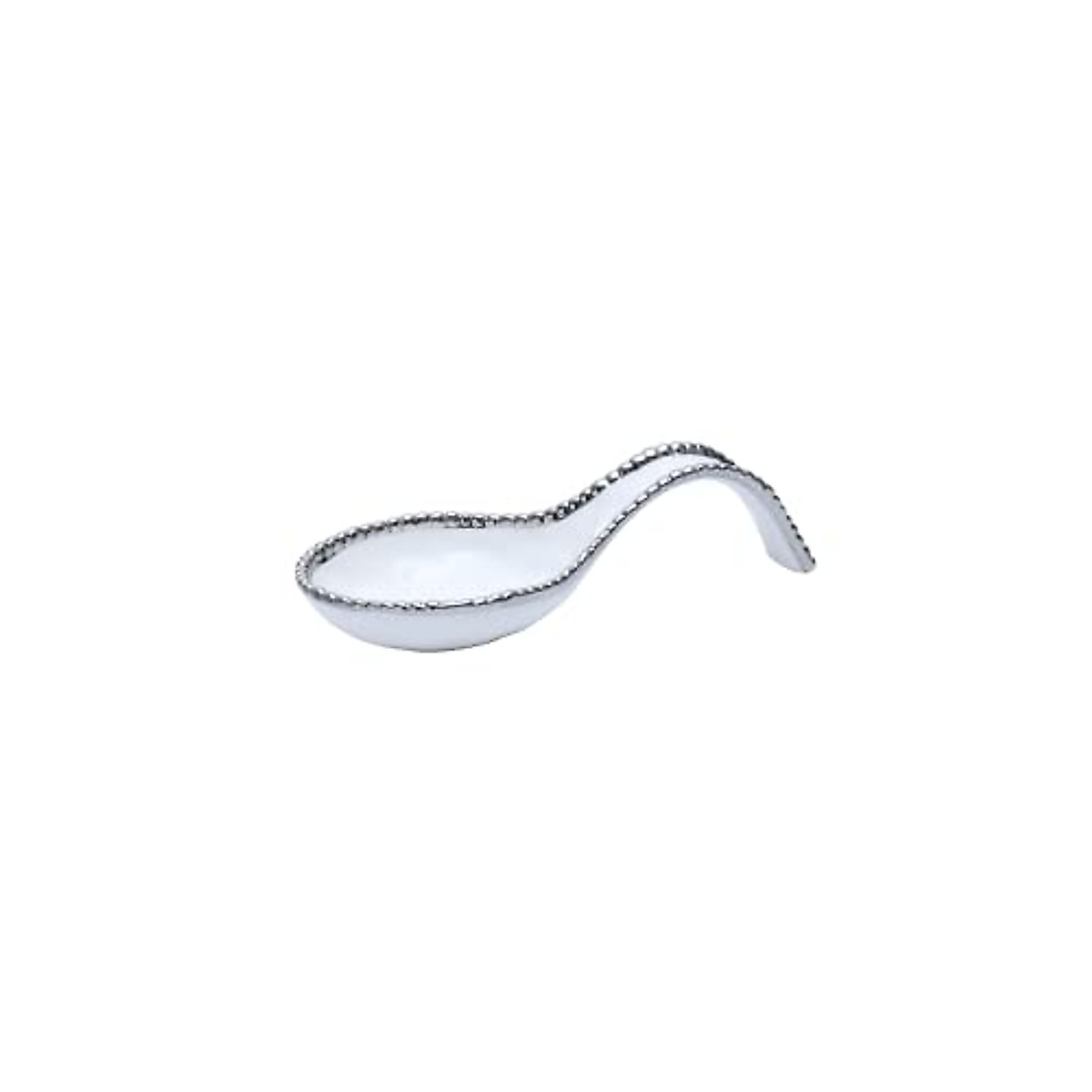 Pampa Bay Salerno Platinum Spoon Rest, 4-inches, Porcelain and Titanium, White and Silver