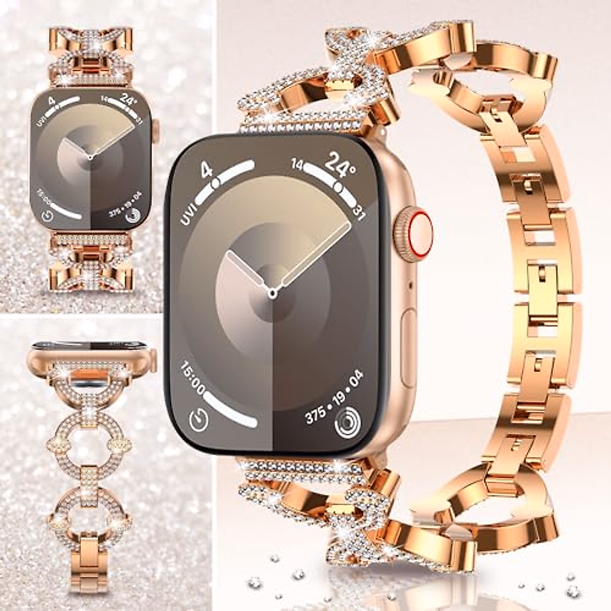LETOID Band Compatible with Apple Watch Band 38mm 40mm 41mm 42mm 44mm 45mm 49mm, Jewelry Metal Strap with Bling Diamond Rhinestone Bracelet Wristband for iWatch Series 9 8 7 6 5 4 3 2 1 SE