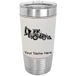 LaserGram 20oz Vacuum Insulated Tumbler Mug, Backhoe Loader, Personalized Engraving Included (Faux Leather, Baseball Style)