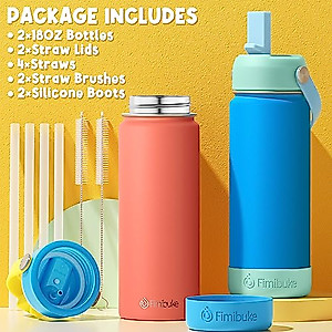 Fimibuke Kids Insulated Water Bottle, 18oz BPA FREE Kids Cup with Straw Double Wall Vacuum Tumbler 18/8 Stainless Steel Leak Proof Toddler Water Bottle for School Boys Girls (2 Pack,Underwater World)