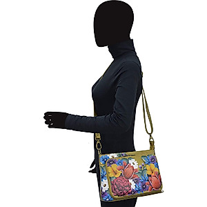 Anuschka Women’s Genuine Leather Shoulder Organiser - Hand Painted Exterior - Dreamy Floral