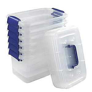 Nesmilers Small Plastic Storage Box with Lid, Clear Storage Box, Set of 6