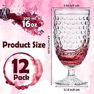 Uiifan 12 Pcs Glass Vintage Goblets 16 oz Large Capacity Polka Dot Embossed Goblets for Wine Juice Glasses Champagne Glasses Party Wedding Bar Supplies