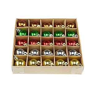 Clever Creations Shatterproof Christmas Ornaments Small 25mm Red, Green, Gold, Silver, Brown Christmas Décor | 25 Pack Set Perfect for Christmas Decorations