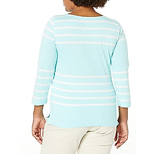 Nautica Women's Boatneck 3/4 Sleeve 100% Cotton Shirt, Aruba Blue, Large