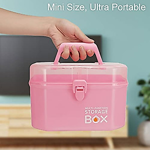 HengLiSam Plastic Box Organizer with Removable Tray, Multipurpose Organizer for Girls, Portable Handled Storage Case for Art Craft and Cosmetic(Pink)