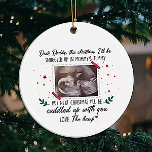 Personalized 2024 Baby's First Christmas Ceramic Ornament, Ultrasound Dear Daddy Pregnancy Announcement, Keepsake Gift for Newborn Baby Girl, Baby Boy, New Parents Gift Christmas Decoration