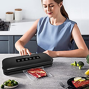 GooFurnit Vacuum Sealer Machine (110Kpa) with Vaccum Bags, Food Storage Food Vacuum Sealer with Dry/Gentle/Moist Automatic Air Sealing System, Low Noise One-Touch Automatic Food Sealer with External Vacuum System, Detachable Design with LED Indicator Ligh