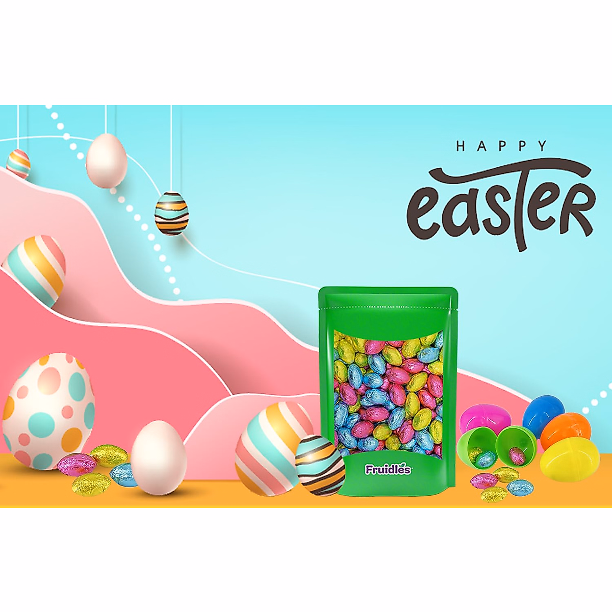 Easter Chocolate Eggs, Multicolored Foil Wrapped Milk Chocolate, Kosher Half-Pound Approx. 45 Eggs