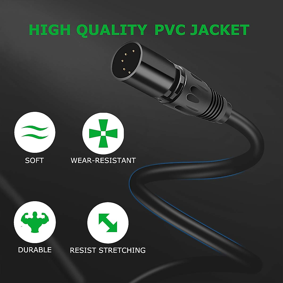 HOSONGIN 5 PIN XLR DMX Cable Adapter 20 Feet, DMX512 5PIN XLR Male to Female 5-PIN DMX Cable