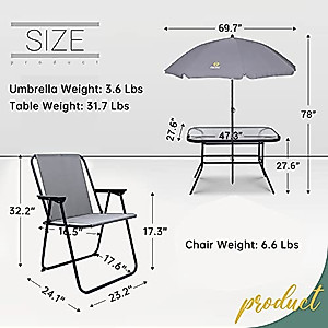Nice C Outdoor Dining Sets, Patio Furniture Set, 8 Piece Patio Set with Umbrella, Garden Outdoor Furniture Table Set with Tilted Removable Umbrella, Glass Table, and 6 Folding Chairs