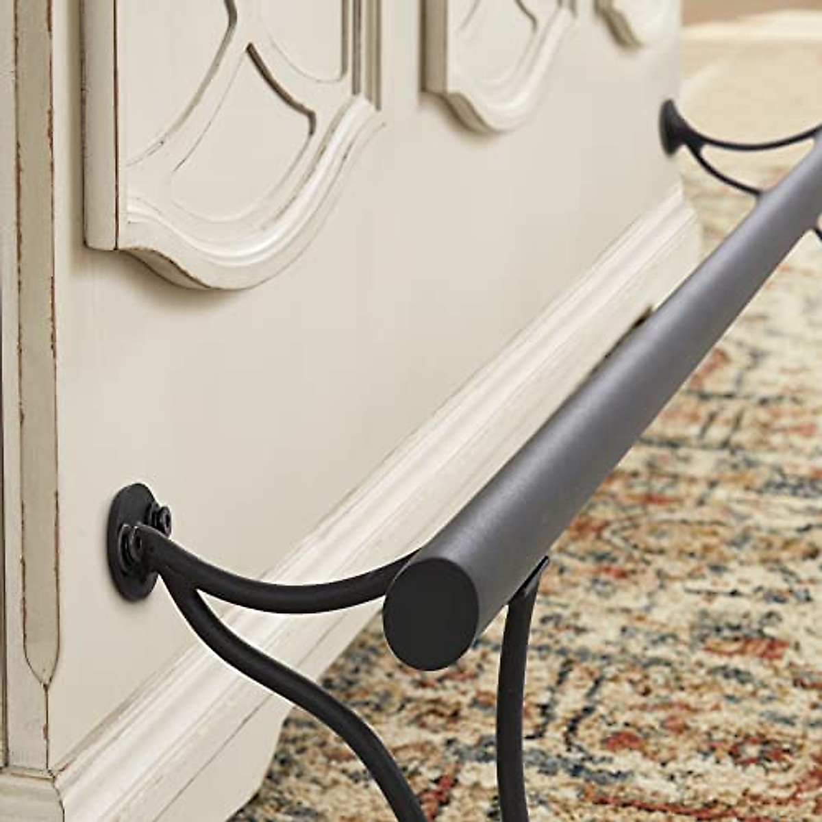 Signature Design by Ashley Realyn French Country Bar with Metal Footrest, White & Beige