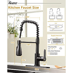 PHASAT Kitchen Faucet with Pull Down Sprayer High ArcSpring Kitchen Sink Faucet 4 Function Single Handle Mixer Tap,Matte Black,PU1H01