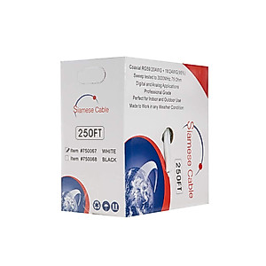 Bulk Siamese RG59/U Cable, 20AWG + 18/2AWG, 95% Shielding, CCTV Video Wire (White, 250FT)