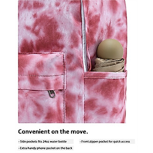 HotStyle Casual Daypack Backpack for Tween & Teen Girls, Multipurpose Middle School Bag Bookbag, Dome Top, Tie Dye, Red