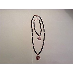 Plastic bead 17" Necklace & 7" Bracelets, black, & silver color with pendent