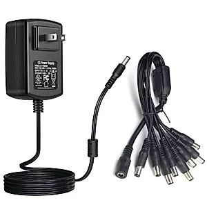 Security-01 AC 100-240V to DC 12V 3A Power Supply Adapter with 8 Way Splitter Cable for CCTV Security Camera DVR NVR Led UL Listed FCC