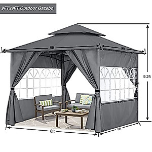 COOSHADE 8x8 Patio Gazebo with Window Curtains Canopy Tent for Outdoor Garden Backyard Dark Grey