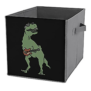 T-Rocks Play Guitar PU Leather Collapsible Storage Bins Canvas Cube Organizer Basket with Handles