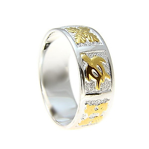 Arthur's Jewelry Sterling silver 925 Hawaiian 2 tone yellow gold plated honu turtle quilt 8mm band ring size 9