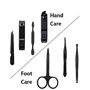 Nail Clipper Set Manicure Set Black Stainless Steel Fingernails & Toenails Clippers 7 pcs Nail clippers Pedicure Kit Nail Scissors Grooming Kit with Leather Travel Case (7 Black)