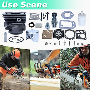 Adefol 54mm Cylinder Piston Carb 30pcs Kit for Husqvarna 288XP 181 281 288 Chainsaw with Intake Manifold Decompression Valve Choke Rod Chain Bar Plate Replacement Parts for 503506301 503 90 74-71