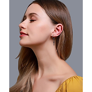 Sword Drop Dangle Small Hoop Earrings for Women Men Stainless Steel Engrave Animal Cross Dagger Halloween Statement Charms Drop Dangling Hoops Cuff Cartilage Wrap Vintage Punk Pray Jewelry (Black)