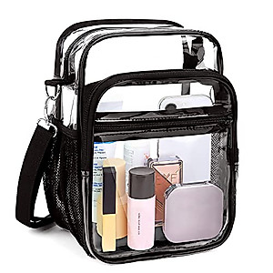 Blvornl Clear Crossbody Bag with Adjustable Shoulder Strap, Stadium Approved PVC Clear Purse Bag with Front and Side Pocket, Clear Messenger Bag for Women and Men for Concerts Events Festivals