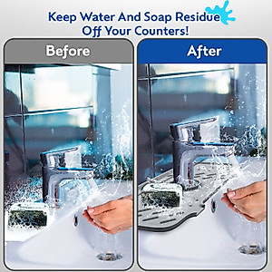 Kitchen Faucet Silicone Handle Drip Catcher Mat, Water Trey, Sink Splash Guard, Draining Pad Faucet, Protector Countertop, Drying Countertop Granite(Grey), 14.375 X 5.375 .375