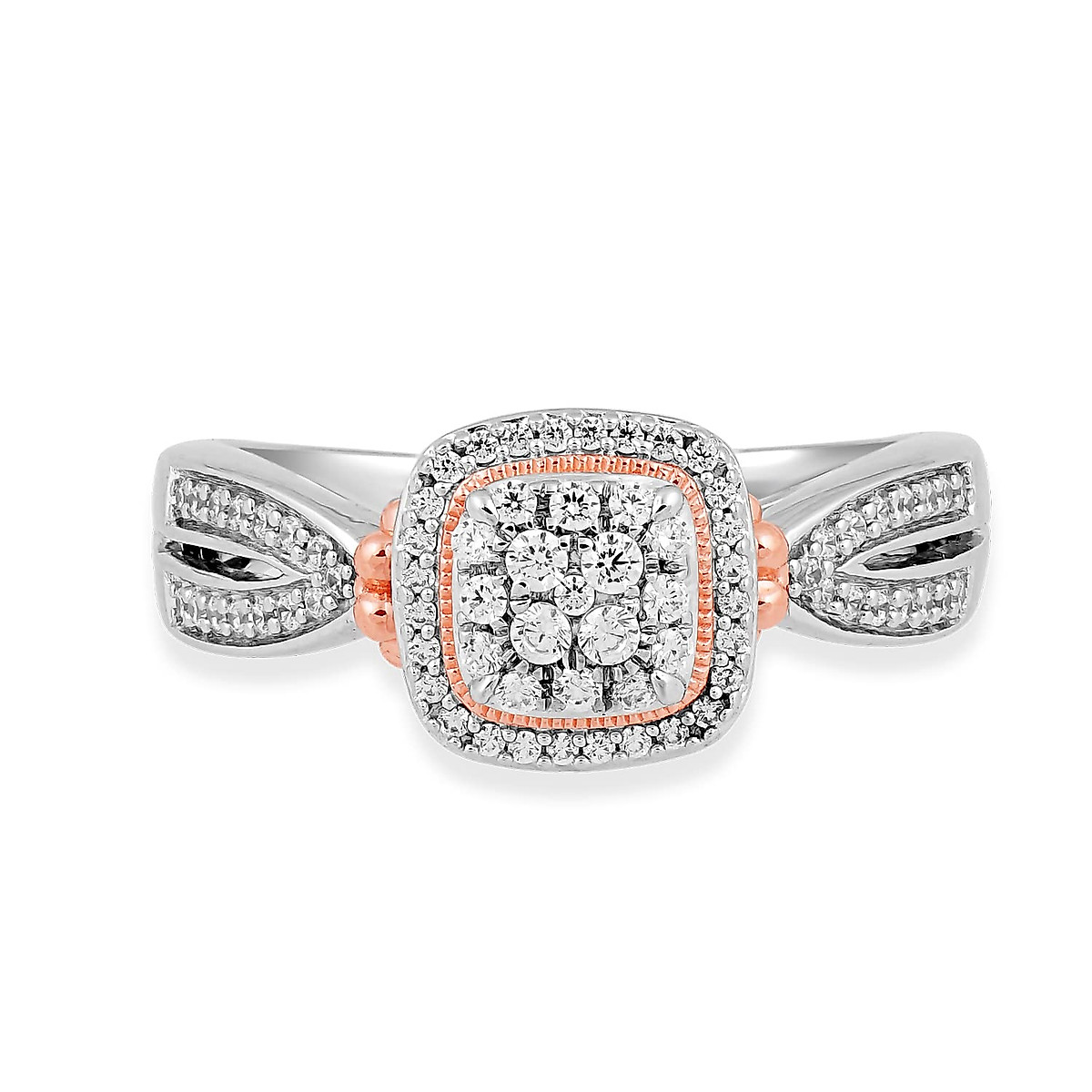 Jewelili Rose Gold Over Sterling Silver 1/3 Cttw Natural White Round Cut Diamond Engagement Ring, Size 7