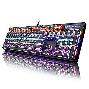 Camiysn Typewriter Style Mechanical Gaming Keyboard, Black Retro Punk Gaming Keyboard with RGB Backlit, 104 Keys Blue Switch Wired Cute Keyboard, Unique Square Keycaps for Windows/Mac/PC