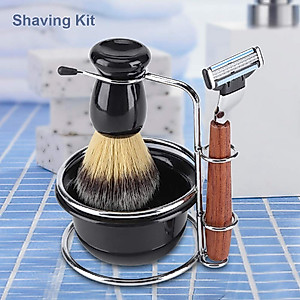 Pupilash 4 In 1 Shaving Kit for Men, Includes Manual Razor, Stainless Steel Stand, Brush and Bowl, Travel Hair Salon Tool Gifts for Boyfriend Husband Dad