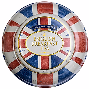 New English Teas Union Jack Large Round Tea Caddy with 240 English Breakfast Teabags
