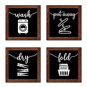 Zzbakress Farmhouse Laundry Room Decor,Wash Dry Fold Put Away Set of 4,Laundry Sign (black)