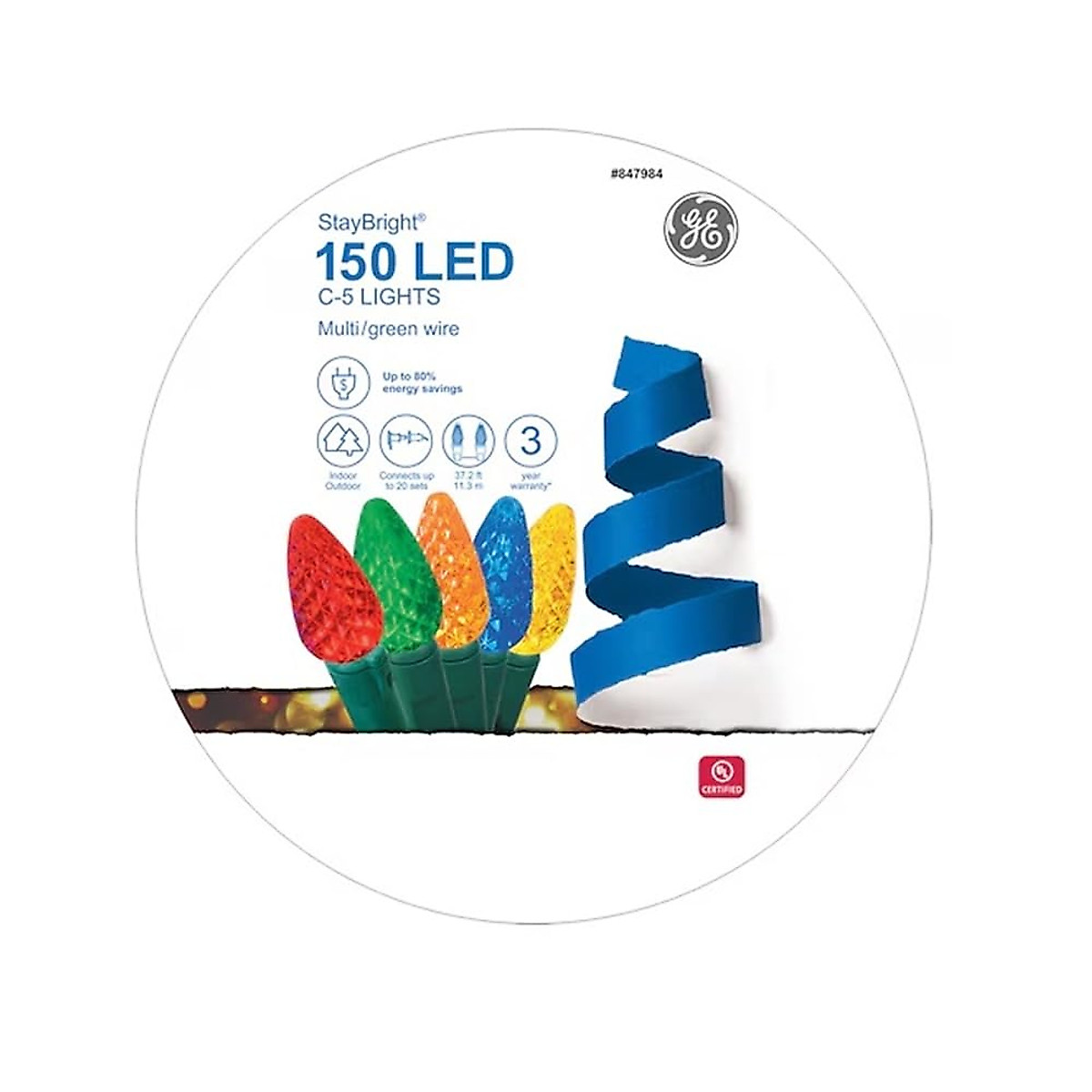 150 LED C-5 Lights Stay Bright Traditional Multicolor Lights Green Wire on Reel