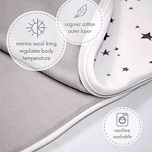 Woolino 4 Season Toddler Sleeping Bag, Merino Wool and Organic Cotton Baby Sleep Bag Sack, 2-4 Years, Space (Glow In The Dark)
