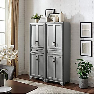 Crosley Furniture Tara 2-Piece Pantry Set, Distressed Gray