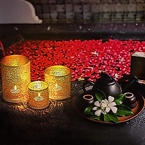 Lazy Gifts Set of 3 White and Gold Metal Decorative Nesting Hurricane Candle Holders. Elegant Style Centerpiece - add Accents to Weddings, Functions and Home décor with These Large Candle Holders