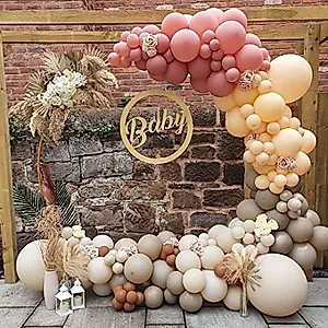 125PCS Dusty Rose Pink Nude Mauve Neutral Brown Ivory White Boho Balloons Balloon Garland Kit, Baby Shower Balloons Girls, Boho Teddy Bear Neutral Birthday Wedding Baby Shower Party Decorations for Girl