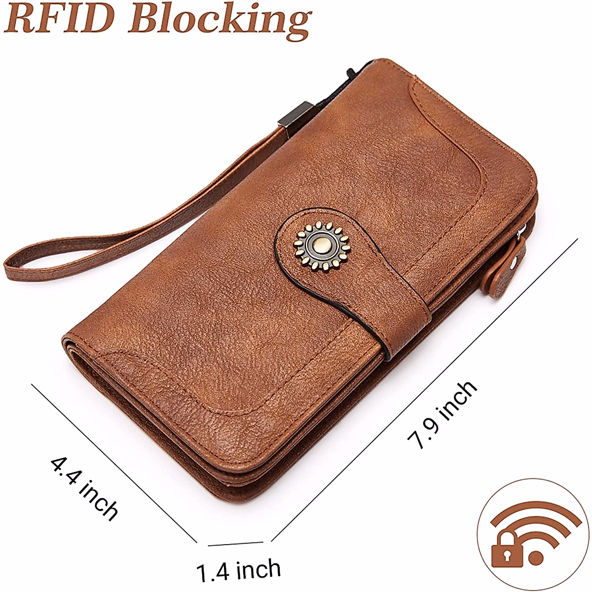 BOSTANTEN Womens Wallet Leather Large Capacity Wristlet Clutch Purse Credit Card Holder with RFID Blocking Brown
