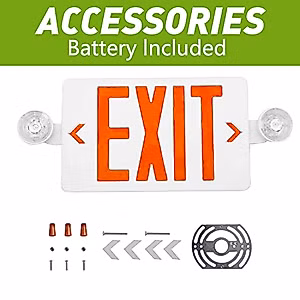 OSTEK Red LED Exit Sign with Emergency Lights，Two LED Adjustable Head Emergency Exit Lights with Battery Backup, Dual LED Lamp ABS Fire Resistance UL-Listed 120-277V
