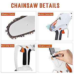 Mini Chainsaw Electric Cordless Chainsaw, Peektook Upgrated 6 Inch Chain Saw with 2 Battery and 2 Chains, Portable Mini Saw with Safety Lock and Strong Power Perfect for Trim Shrubs/Branches/Logging