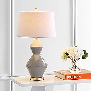JONATHAN Y JYL4013B Alba 29" Geometric Ceramic/Metal LED Table Lamp Contemporary Transitional Bedside Desk Nightstand Lamp for Bedroom Living Room Office College Bookcase LED Bulb Included, Gray